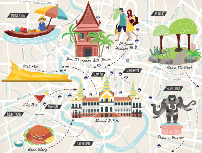 Illustrated Tourist map of Bangkok - Bek Cruddace Illustration