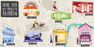 Rainbow London pub map - Bek Cruddace Illustration