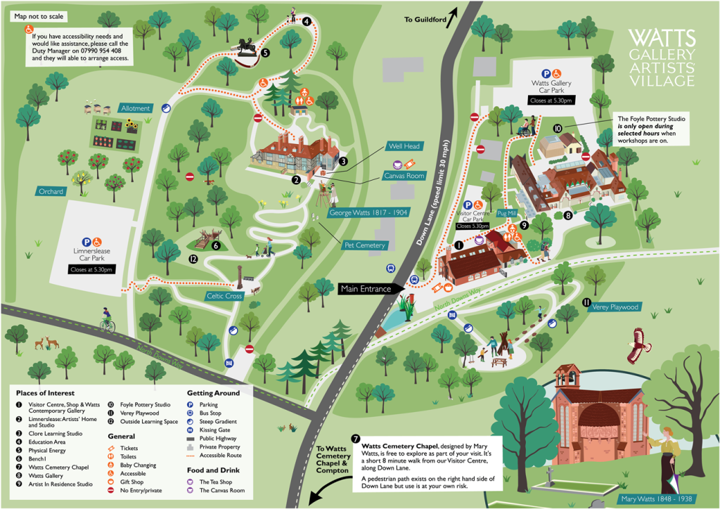 Watts Gallery Visitor Map - Bek Cruddace Illustration